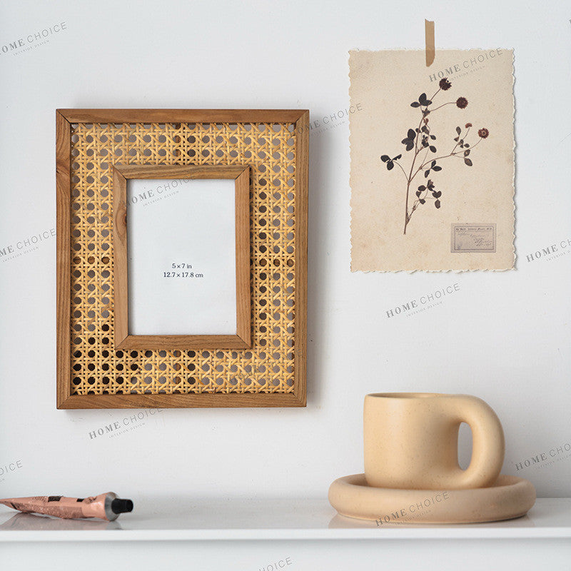 Nordic Solid Wood Rattan Photo Frame - 7-Inch – Vella and Co